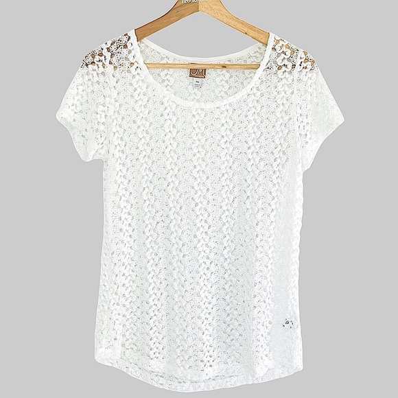 JM Collection | Tops | Jm Collection Sheer White Lace Top Medium Petite ...